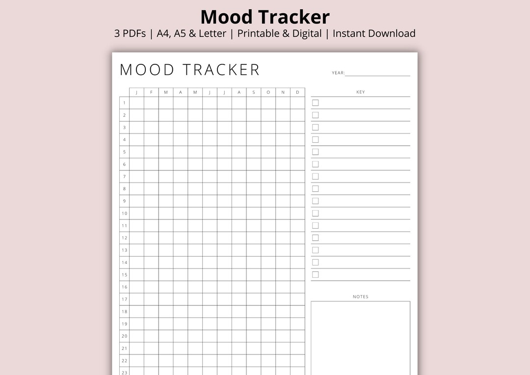 Mood Tracker, Daily Mood Log, A Year in Pixels, Annual Emotion Tracker ...