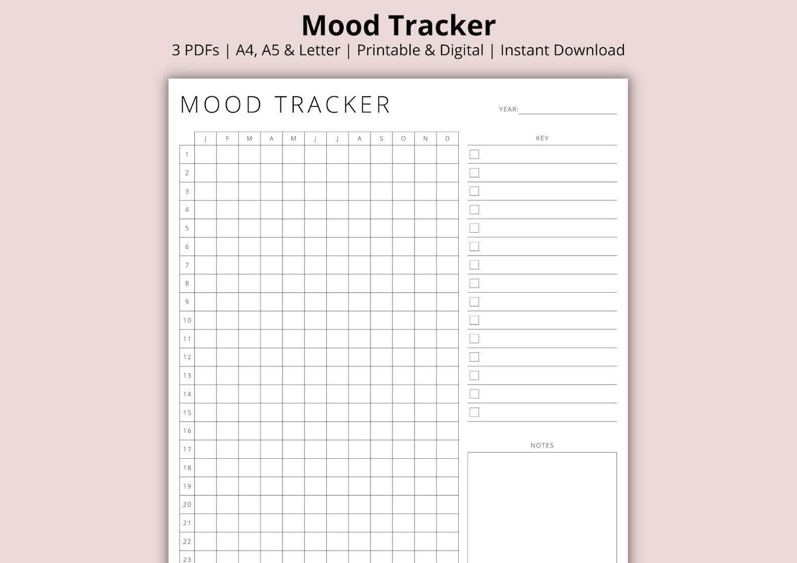 Mood Tracker, Daily Mood Log, A Year in Pixels, Annual Emotion Tracker ...
