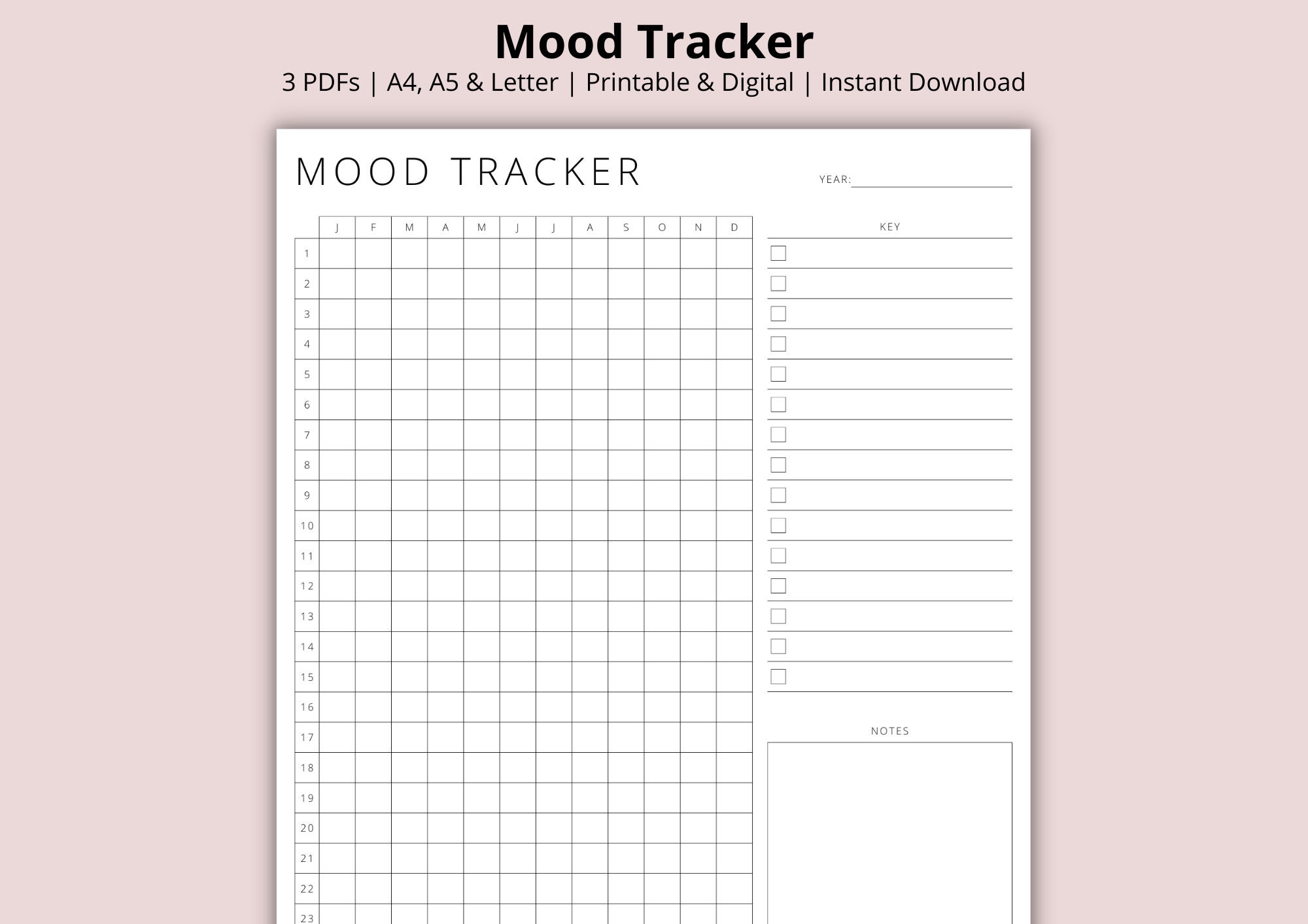 Mood Tracker, Daily Mood Log, A Year in Pixels, Annual Emotion Tracker ...