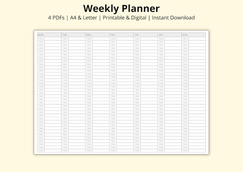 Weekly Planner Printable, 7 Day Planner, Study/revision Timetable Sheet ...