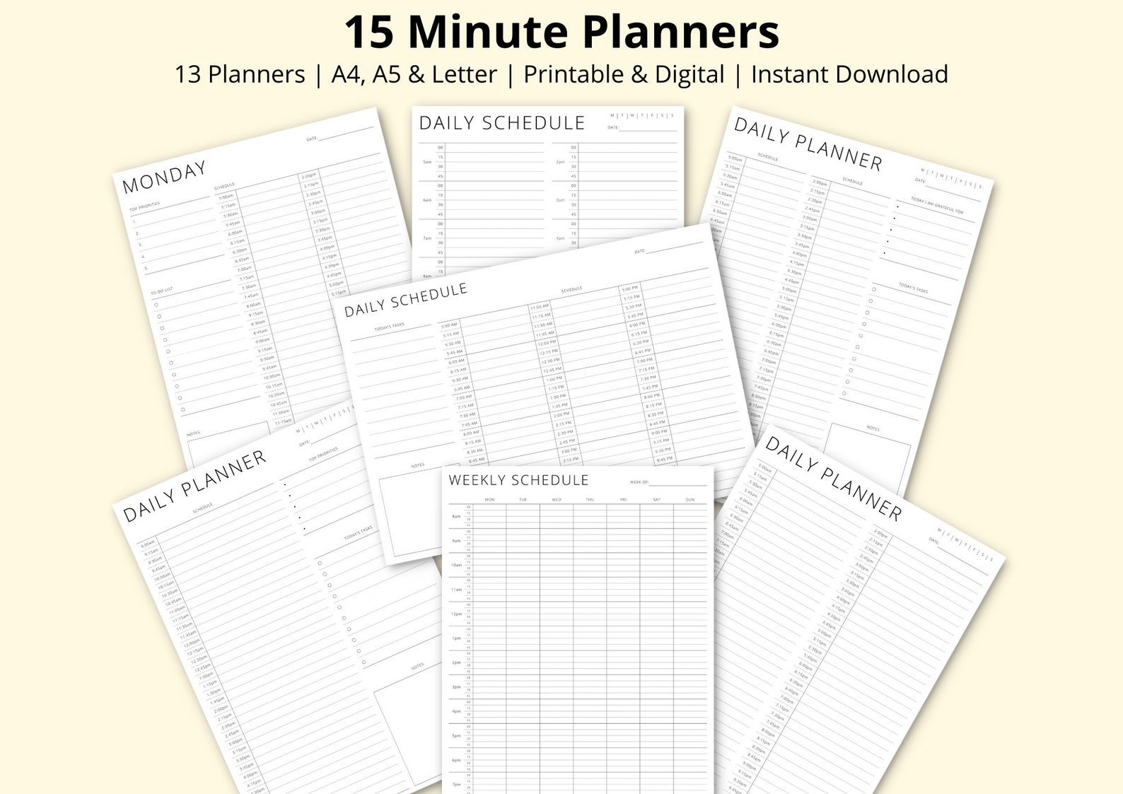 15 Minute Planner, Daily & Weekly Time Blocking Pdfs, Schedule ...
