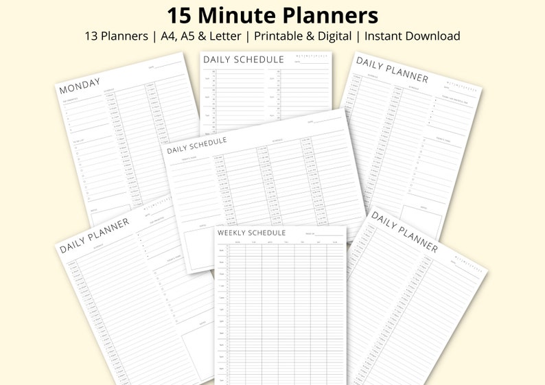 15 Minute Planner, Daily & Weekly Time Blocking Pdfs, Schedule ...