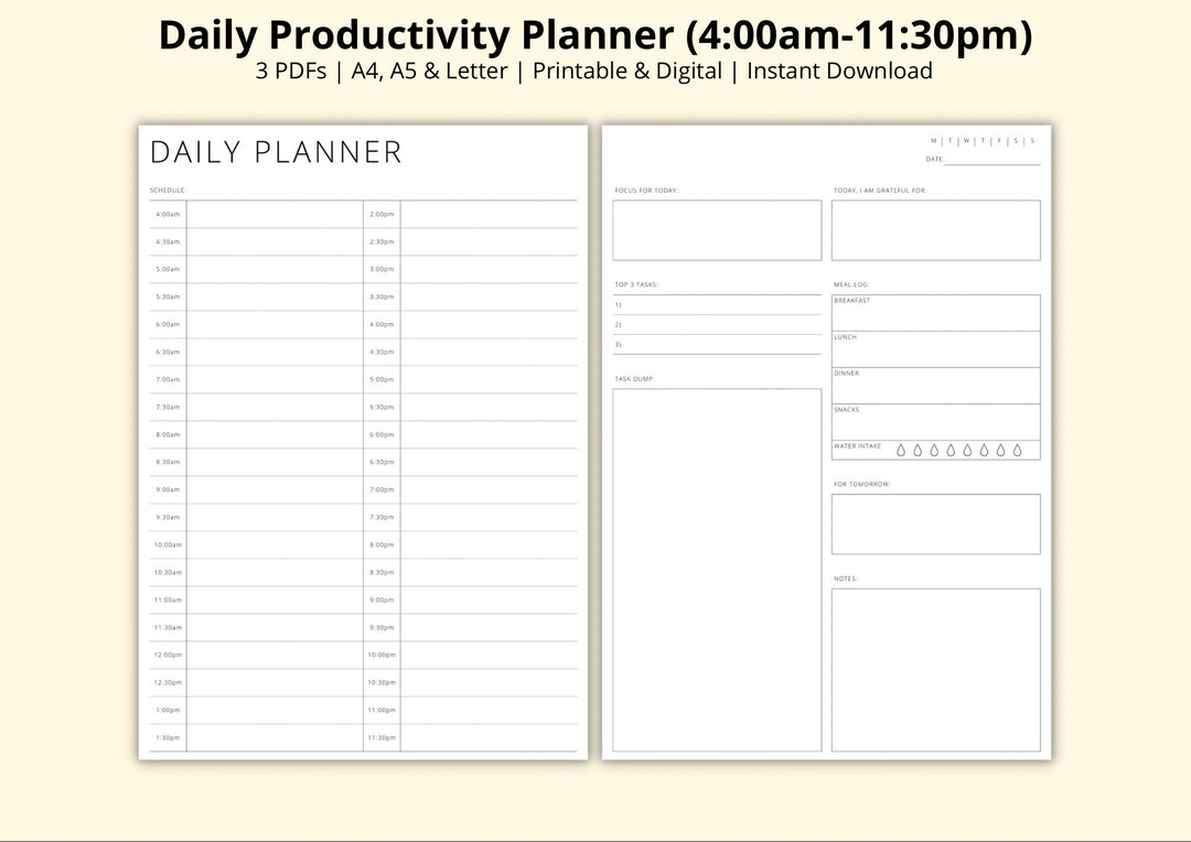 Daily Productivity Planner, Daily Planner PDF, Time Blocking Template ...