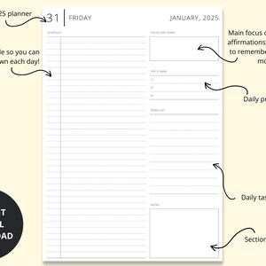 2025 Daily Planner, 2025 Calendar Printable, Blank Schedule, Dated ...