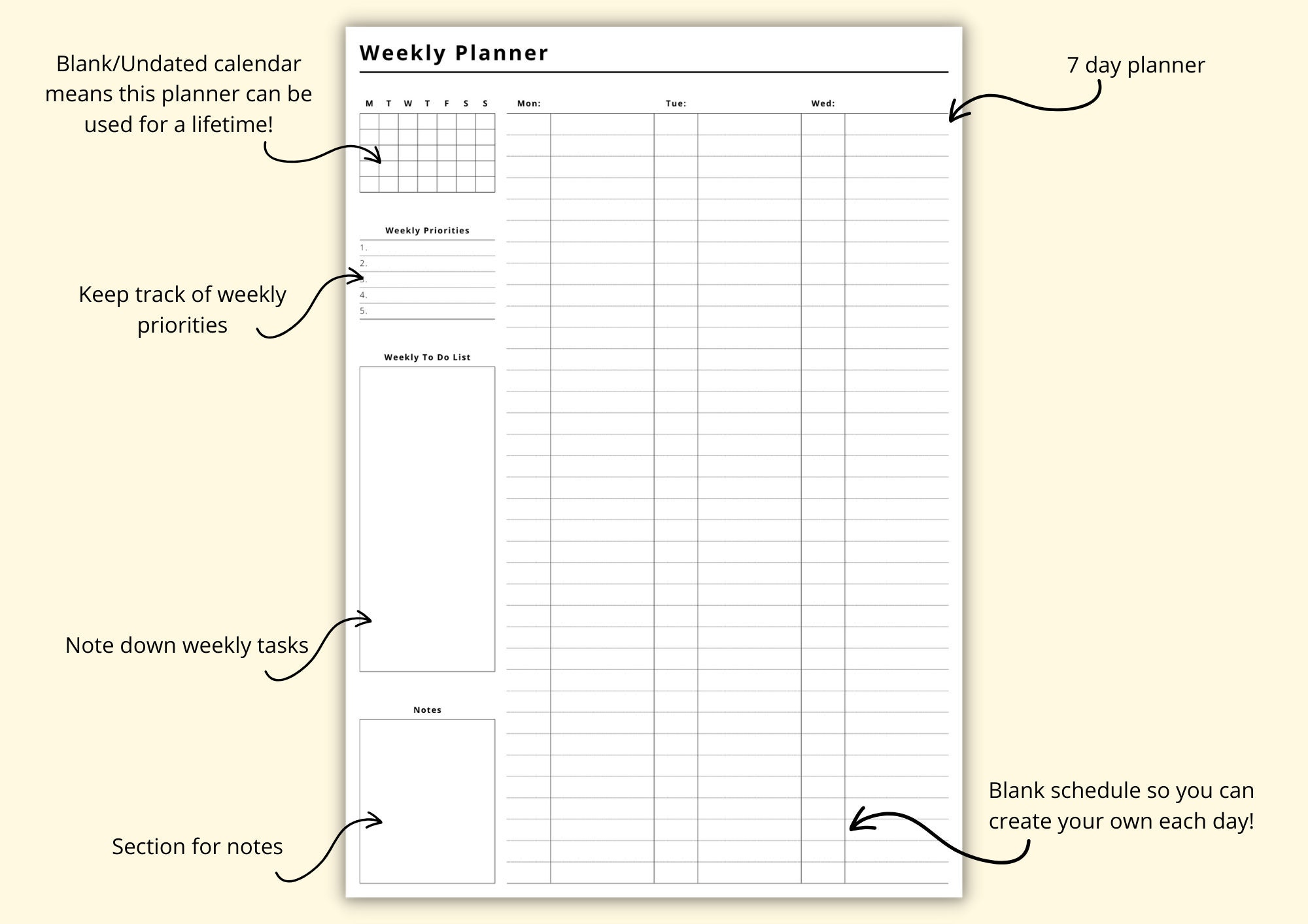 Blank Weekly Schedule, Time Block PDF, 7 Day Timetable Sheet, Wo2p ...