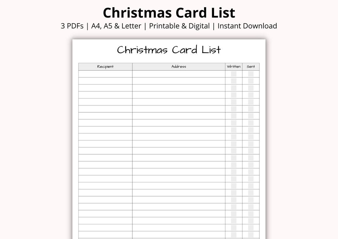 Christmas Card List, Christmas Card Tracker, Christmas Planner, Holiday ...