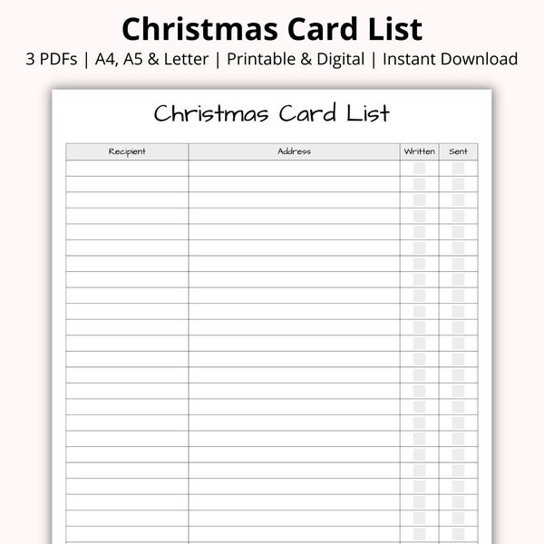 Christmas Card List - Etsy