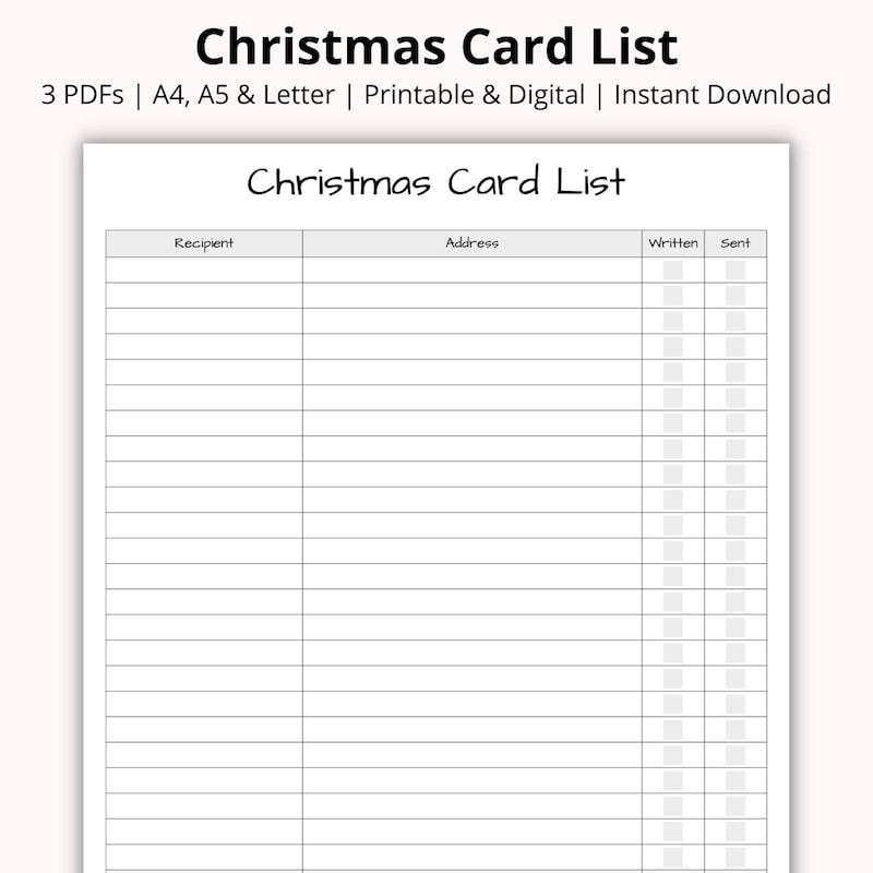 Christmas Card Address List Printable - Etsy
