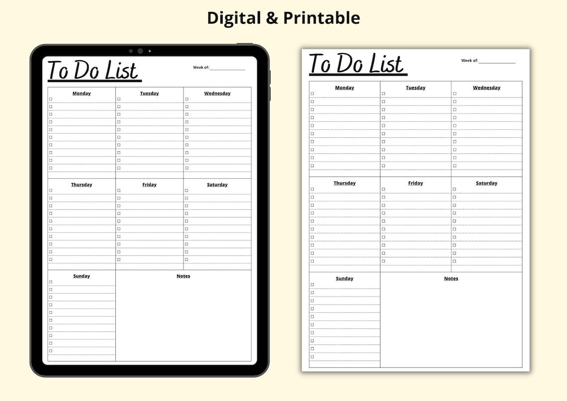 Weekly to Do List, Weekly Checklist, Weekly Tasks List PDF, Blank ...