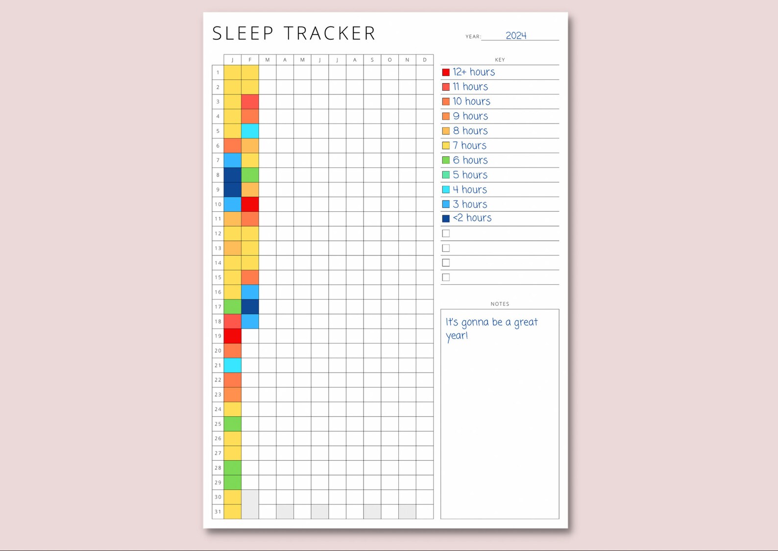 Sleep Tracker, Yearly Sleep Log, Daily Sleep Analysis Chart, Sleep ...