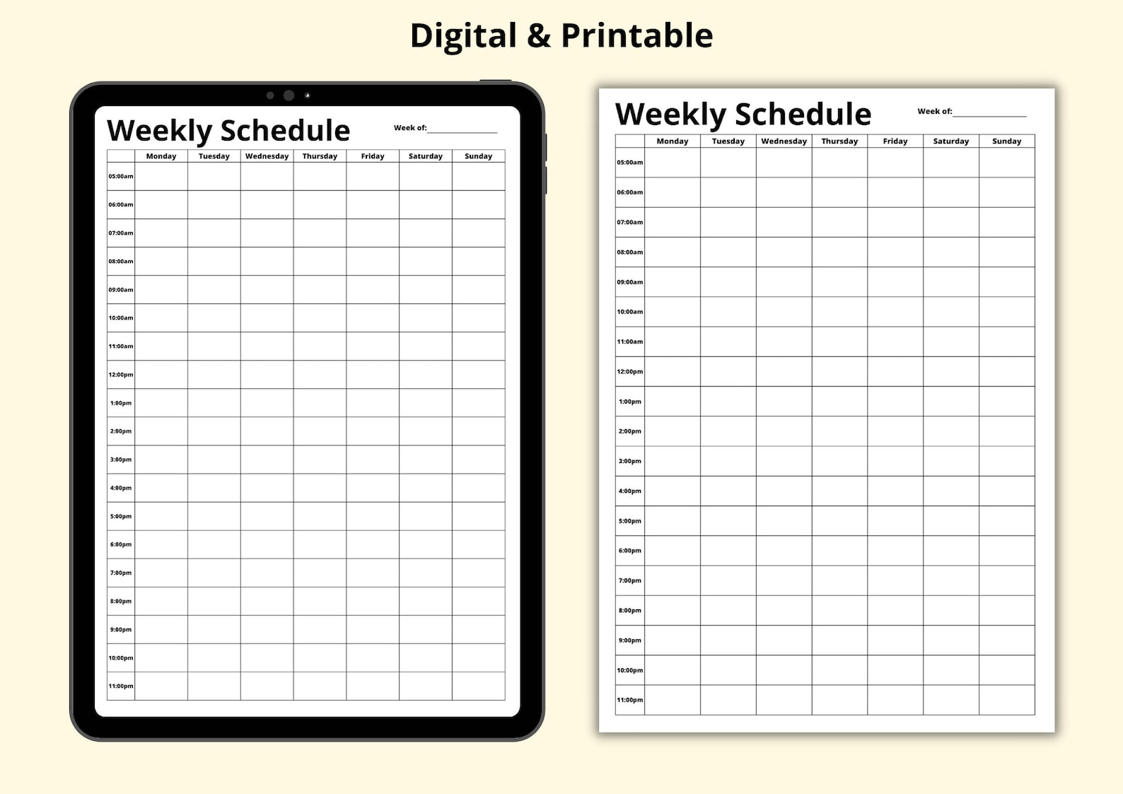 Hourly Weekly Planner, 7 Day Timetable, Week at a Glance, Study Time ...