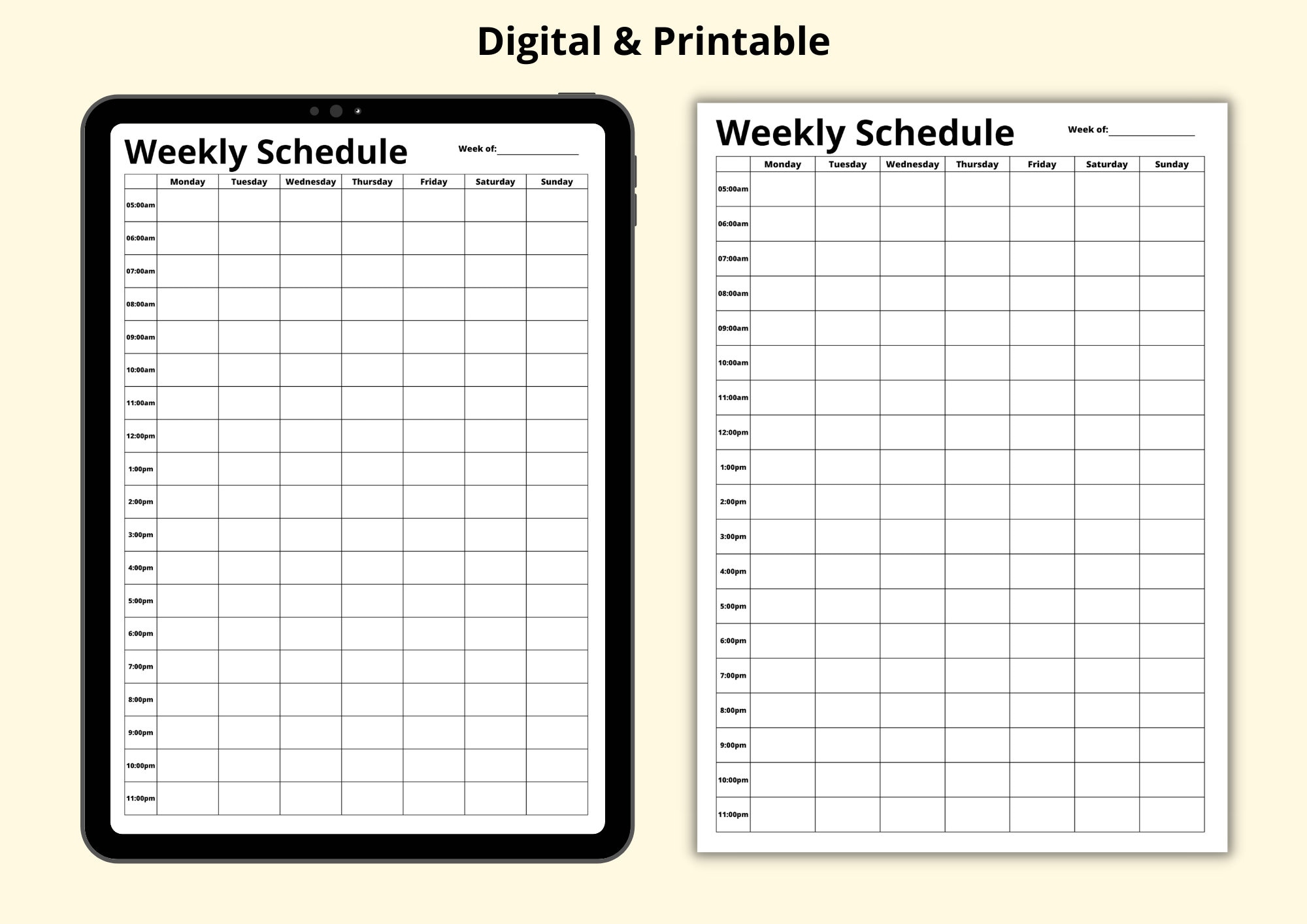 Hourly Weekly Planner, 7 Day Timetable, Week at a Glance, Study Time ...