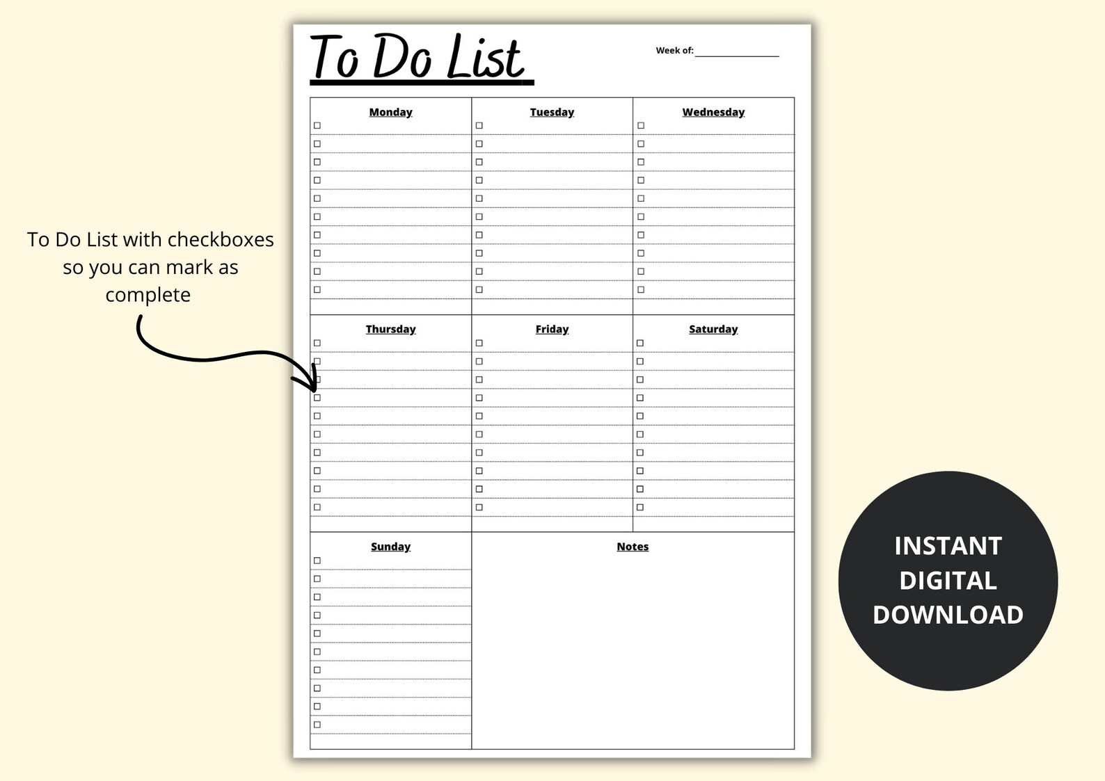 Weekly to Do List, Weekly Checklist, Weekly Tasks List PDF, Blank ...