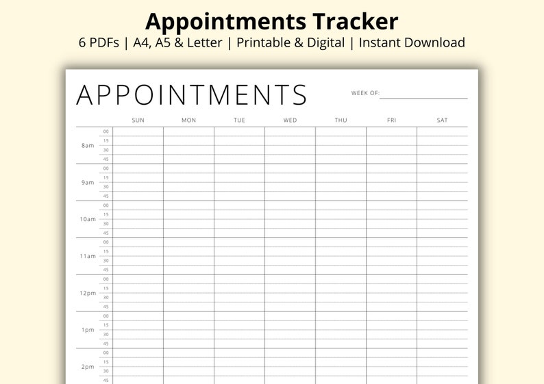 Appointments Tracker Printable 15 Minute Interval (Instant Download) - Etsy