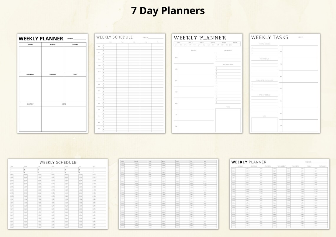 Weekly Planner Bundle - Weekly Schedule Templates, Week at a Glance, 5 ...