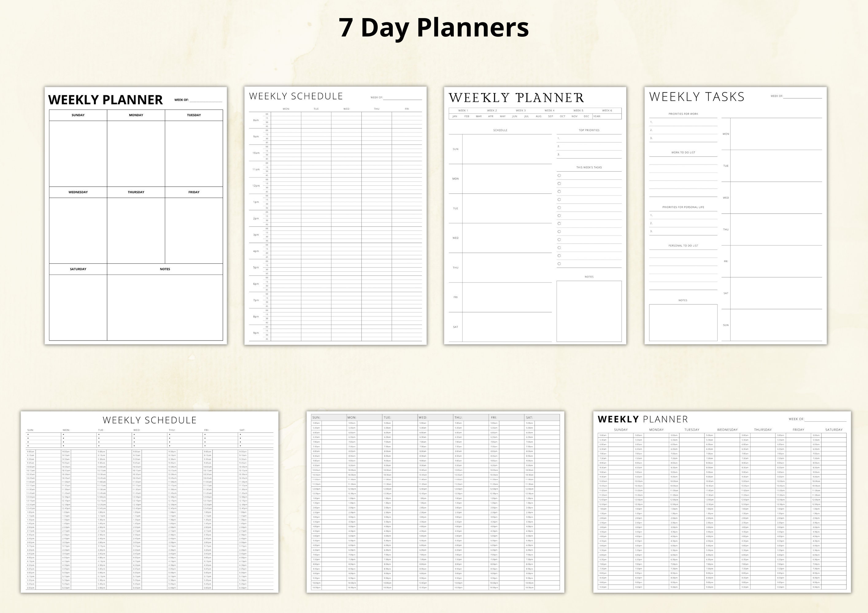 Weekly Planner Bundle - Weekly Schedule Templates, Week at a Glance, 5 ...