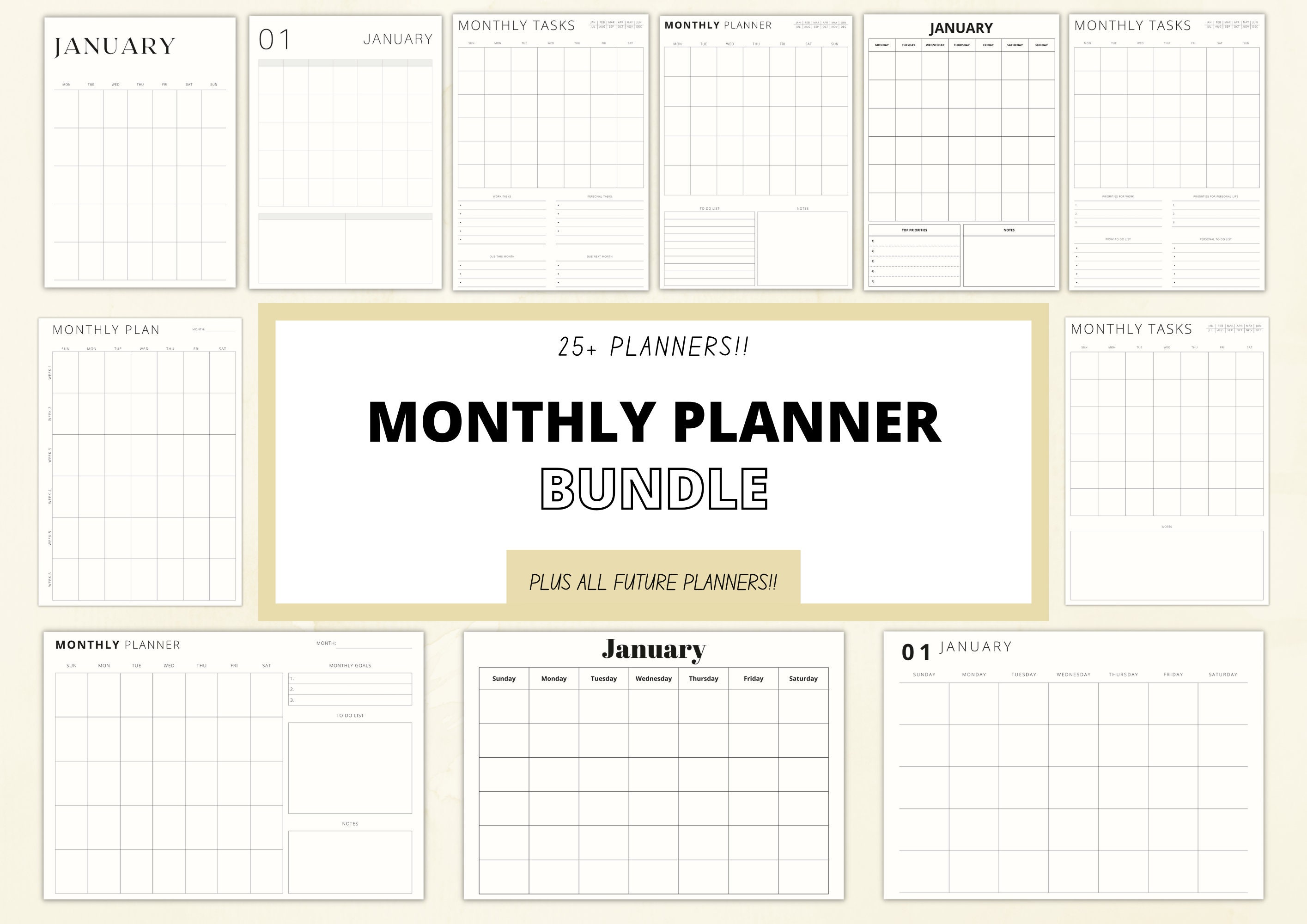 Monthly Planner Bundle Monthly Calendar Templates, Monthly Overview ...