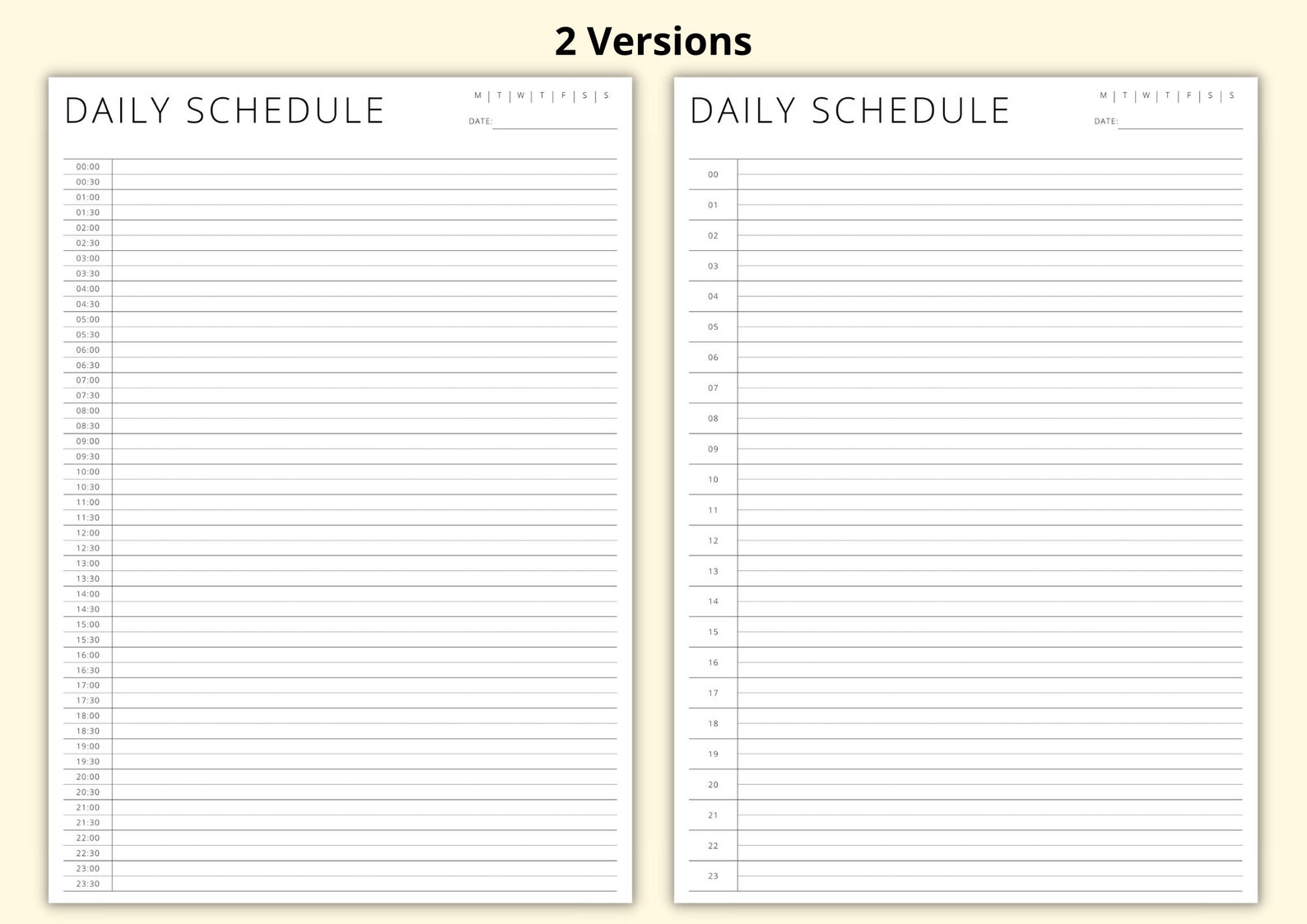 24 Hour Daily Planner, 30 Minute Intervals, Hourly Time Blocking PDF, Day Schedule Template ...