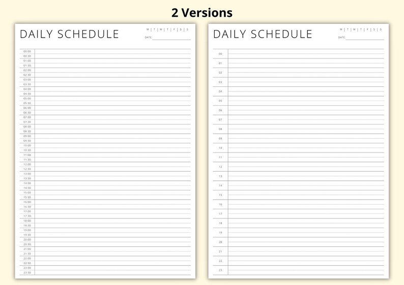 24 Hour Daily Planner, 30 Minute Intervals, Hourly Time Blocking PDF ...