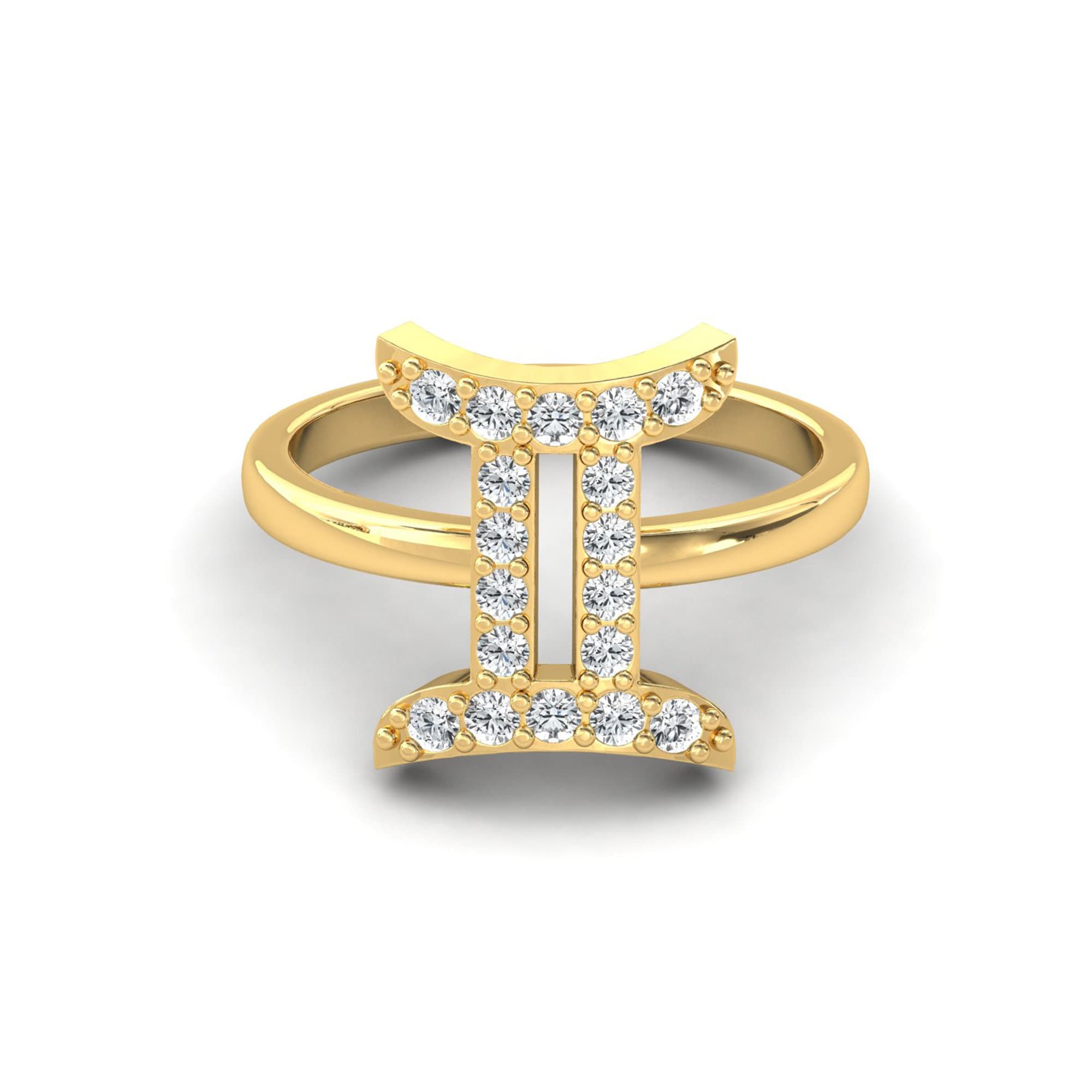 18kt Solid Gold Gemini Ring, Unique Zodiac Sign Engagement Ring, Personalized Diamond Horoscope ...