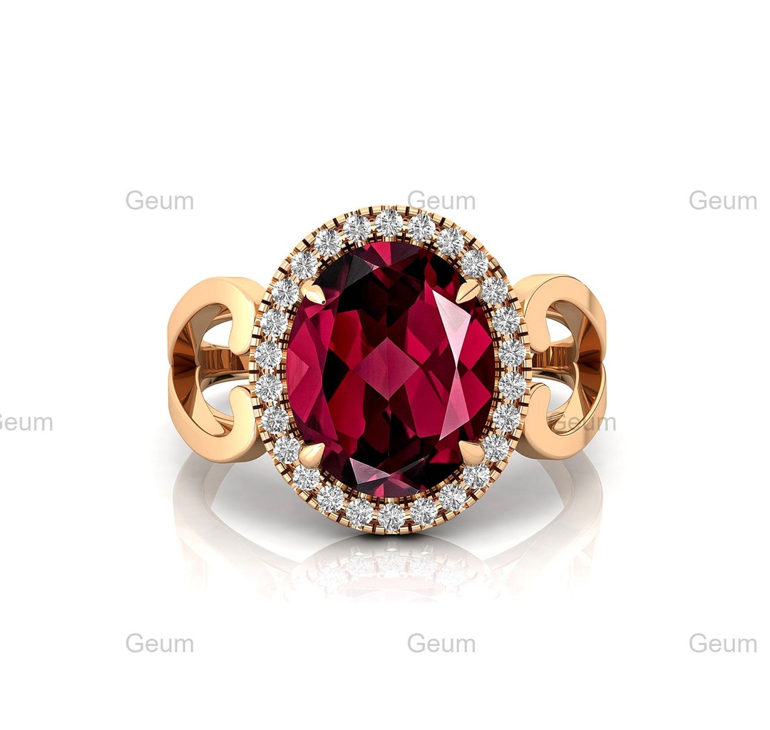 Red Garnet Ring / 148kt Rose Gold Ring/ Engagement Ring/ Oval - Etsy