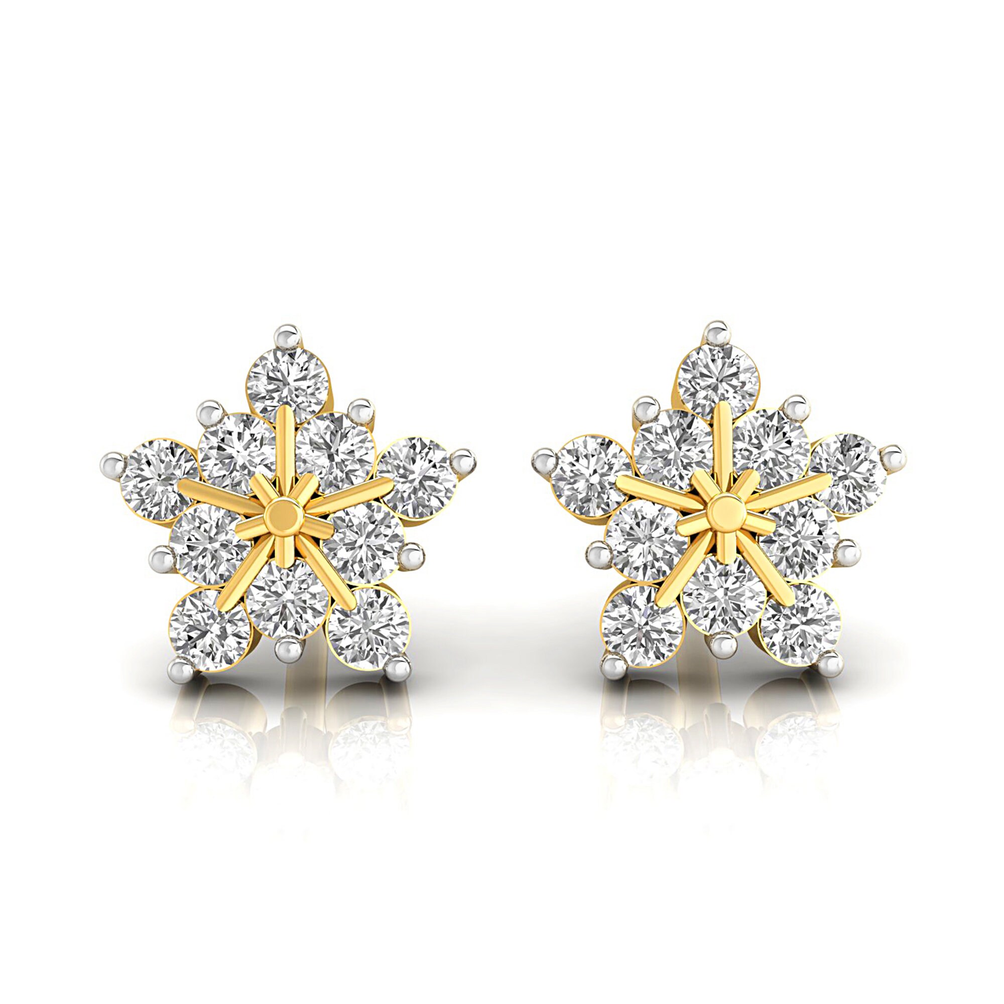 Diamond Snowflake Studs Earrings 10k Solid Gold Wedding Day - Etsy