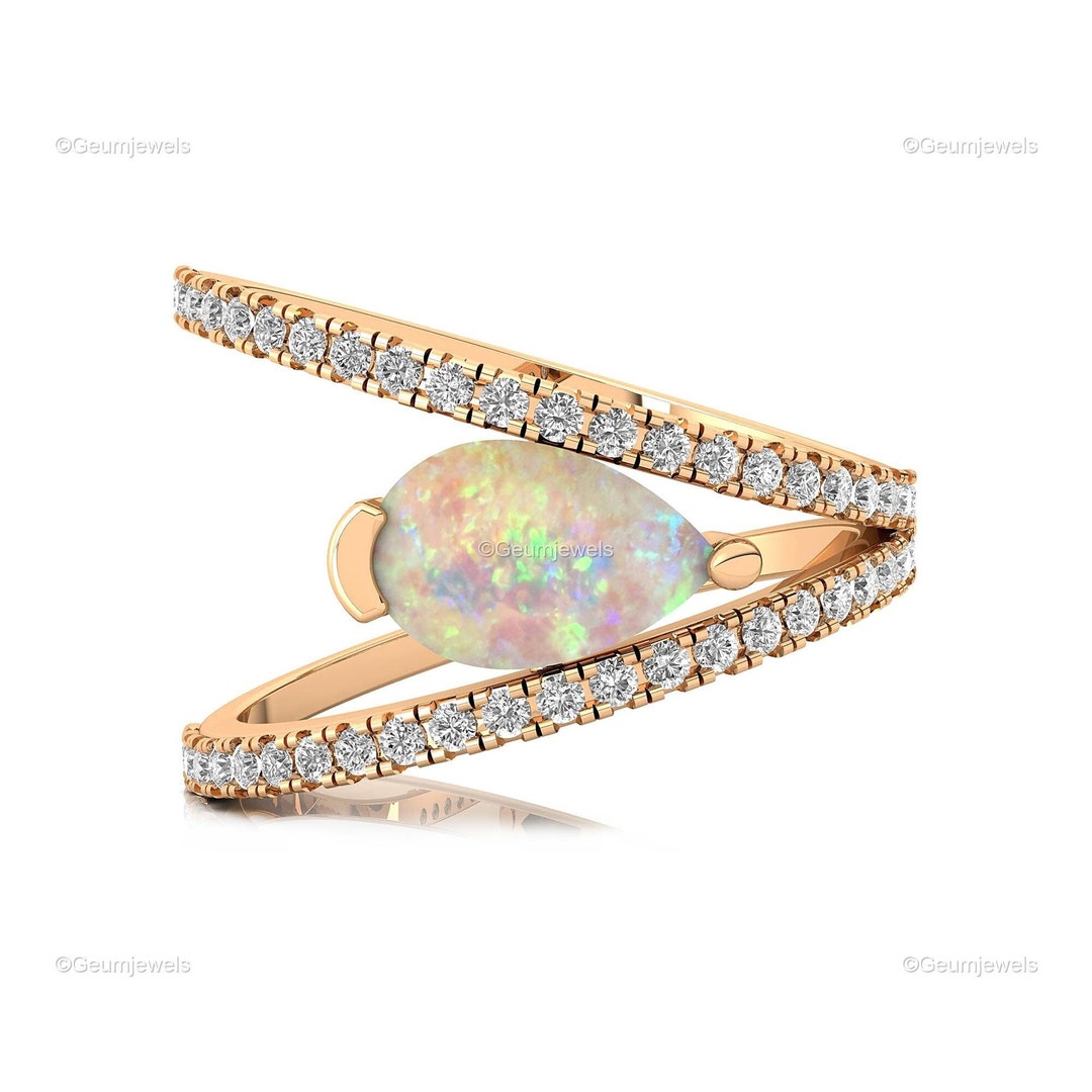 Valuable Opal Double Band Ring, Gemstone Ring, White Solitaire Ring ...