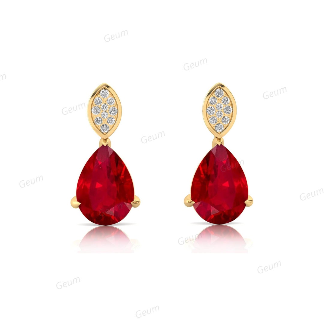 14K Gold Ruby Earrings, Handmade Gold Ruby Earrings, 14K Real Gold ...