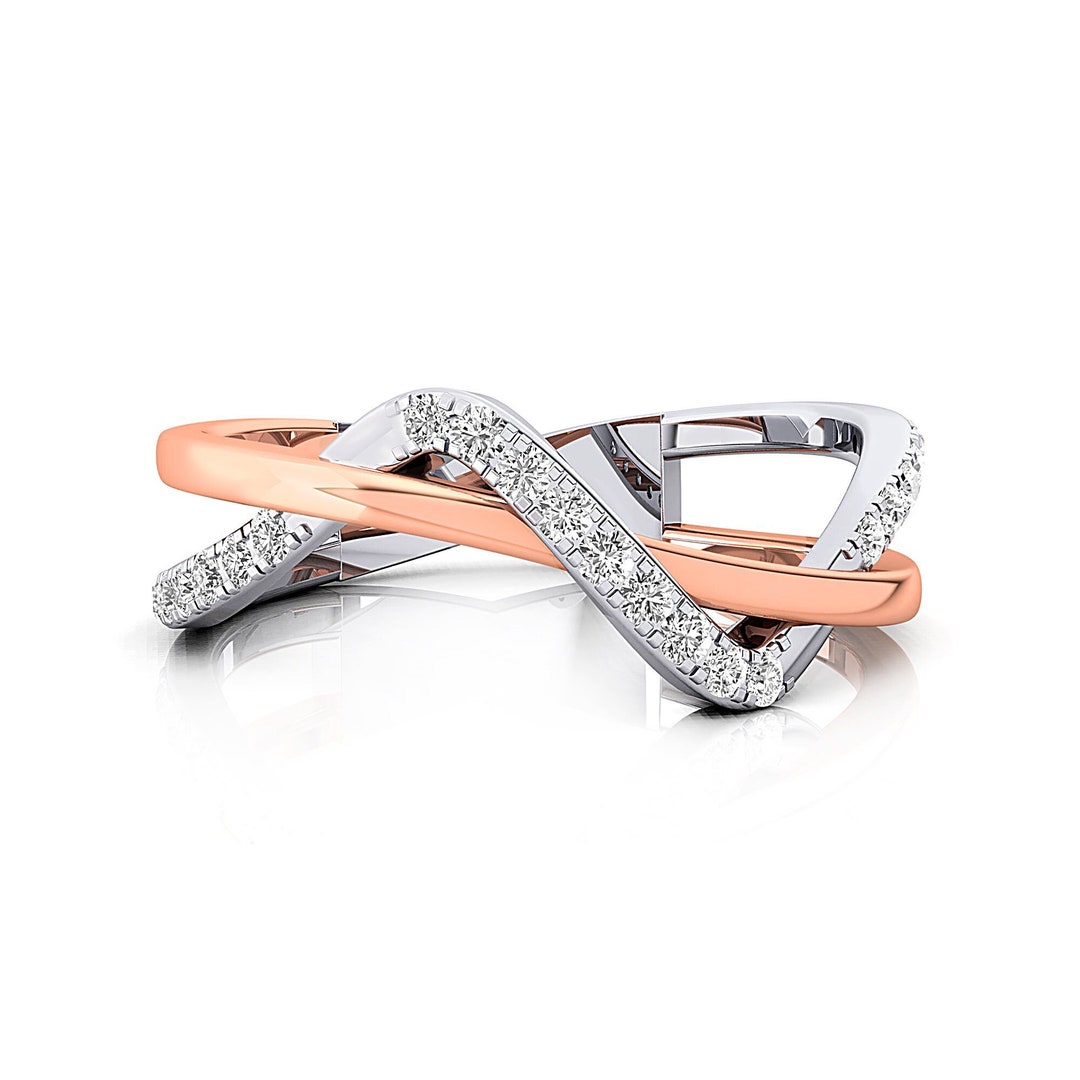 Diamond Wave Band Ring 14k Solid Yellow Engagement - Etsy