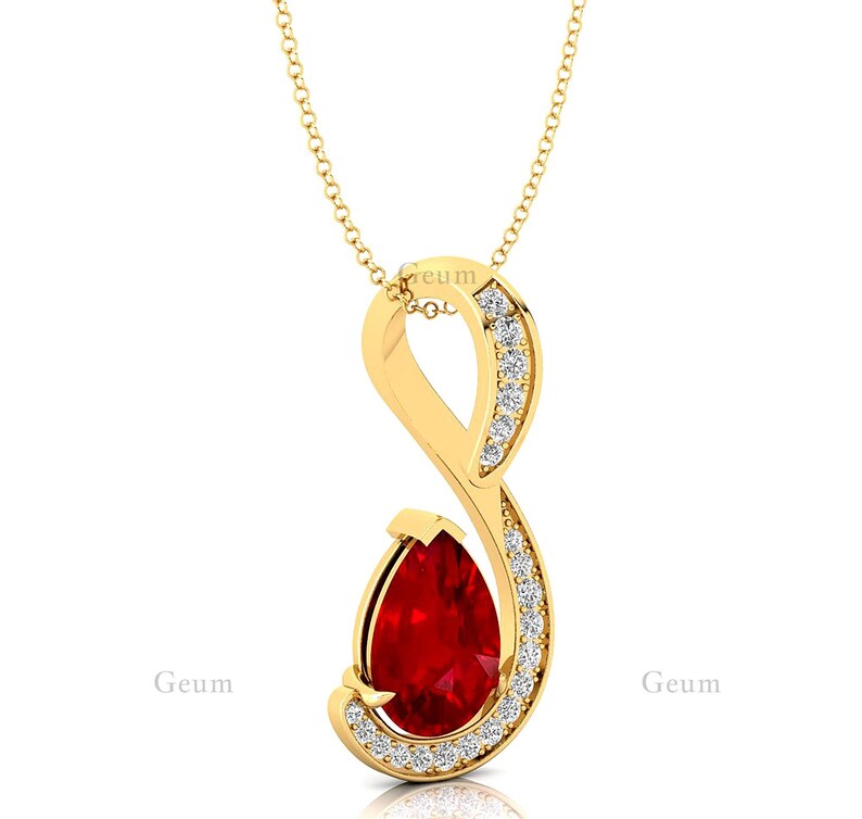 14kt Gold Ruby Necklace, Ruby Solid Gold Pendant, Ruby Teardrop ...