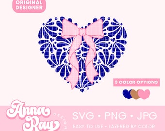 Mexican Talavera Coquette Corazón SVG PNG JPG Instant Download, Blue ...