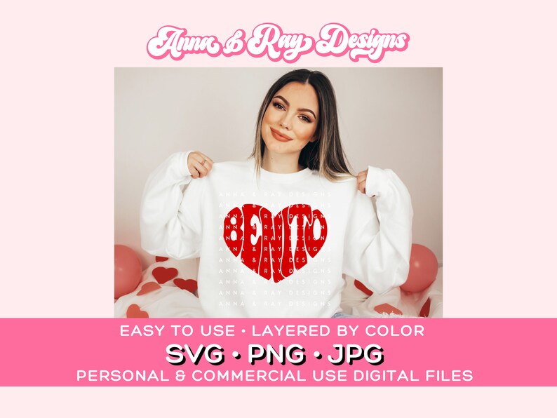 Retro Benito Valentine Heart Svg Png Jpg Un San Valentin - Etsy