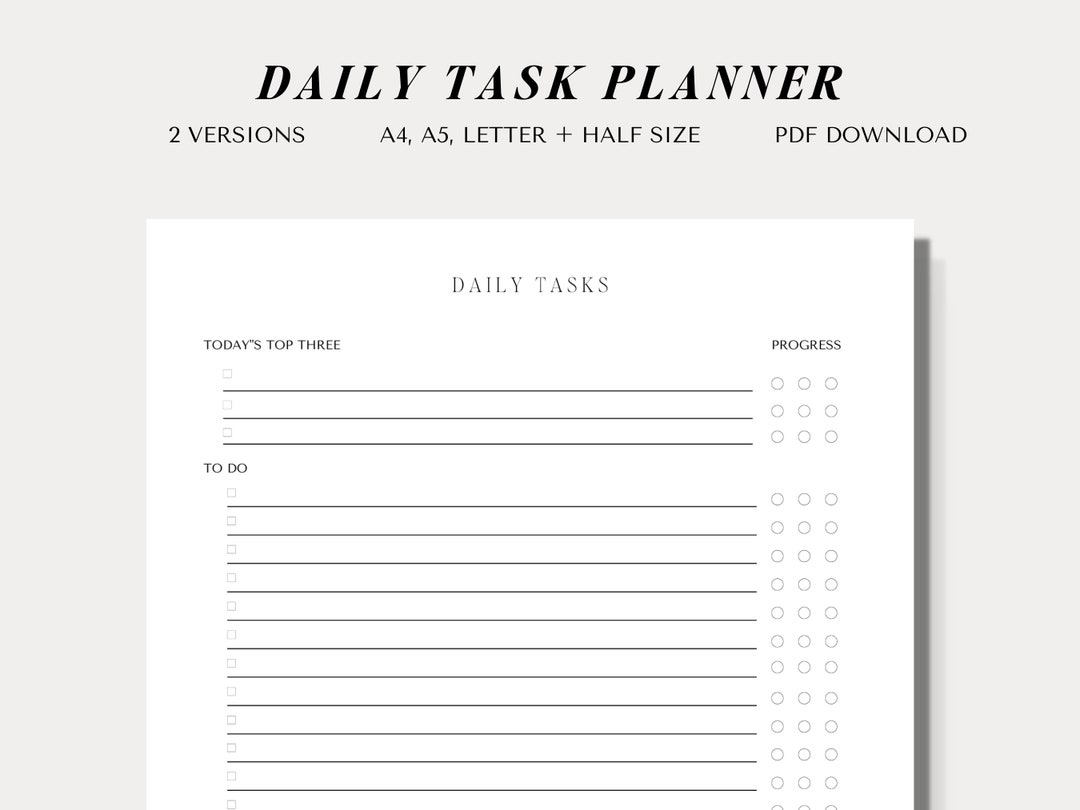 Daily Task Printable / Minimal Daily Planner / Simple Task List / Daily ...