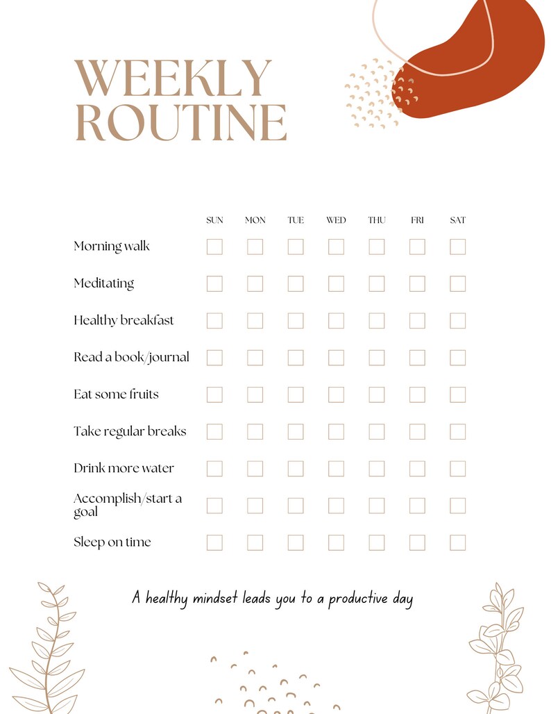 Printable Weekly Routine, Weekly Checklist, Digital Checklist ...