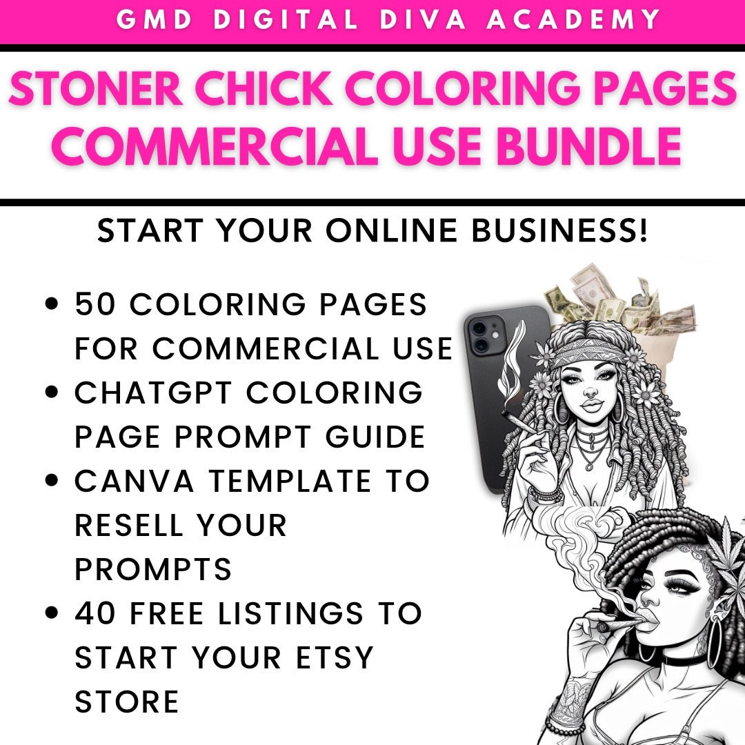 PLR Stoner Chick Coloring Pages for Commercial Use - Etsy