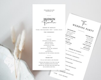 Minimalist Wedding Program Template, Slim Order of Service, Printable Long Ceremony, DIY Program ...