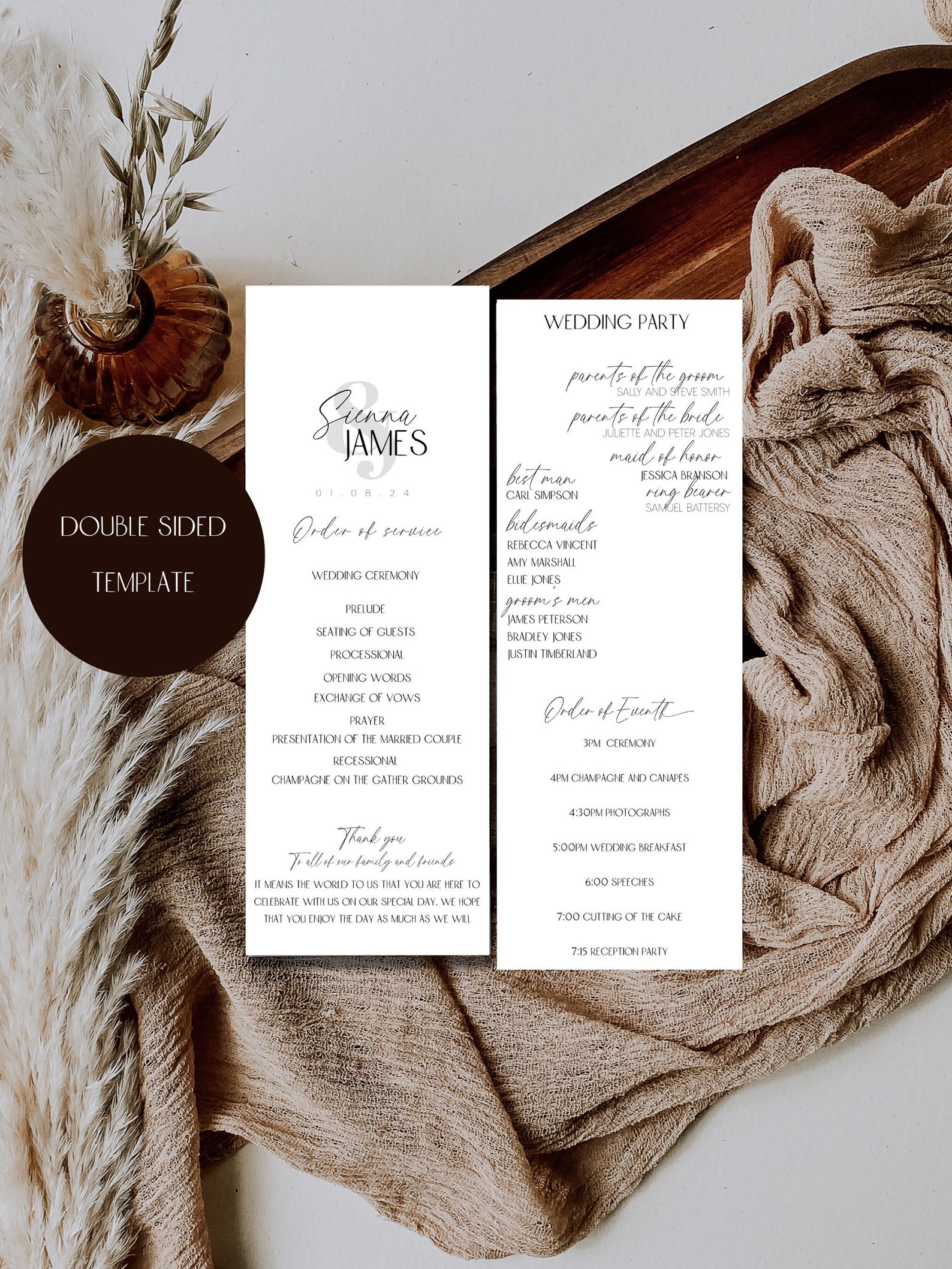 Long 4x11 Wedding Program Template, Modern Order of Service Instant ...