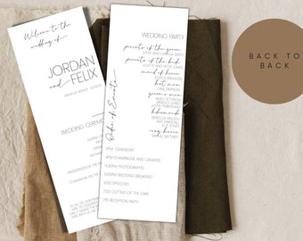 Minimalist Wedding Program Template, Slim Order of Service, Printable ...