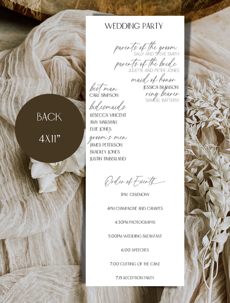 Long 4x11 Wedding Program Template, Modern Order of Service Instant ...