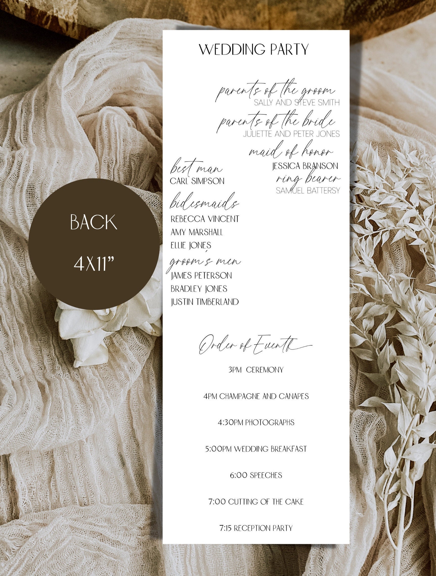 Long 4x11 Wedding Program Template, Modern Order of Service Instant ...