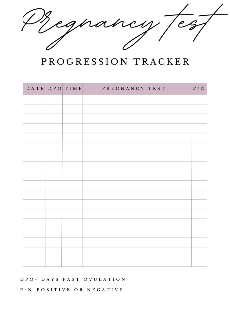 Simple HCG Tracker, Minimalist Pregnancy Test Progression Chart, Pink ...
