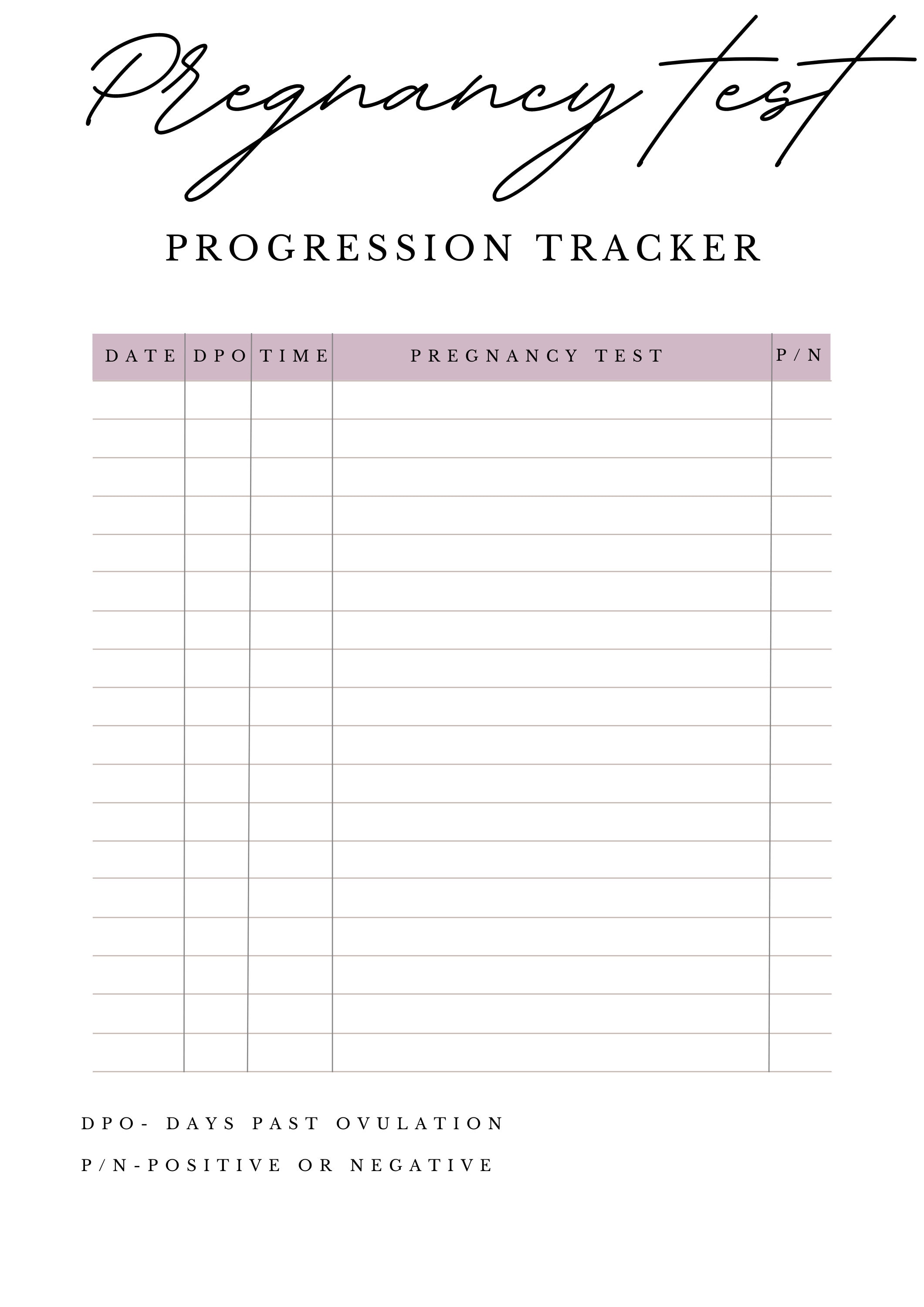Simple HCG Tracker, Minimalist Pregnancy Test Progression Chart, Pink ...
