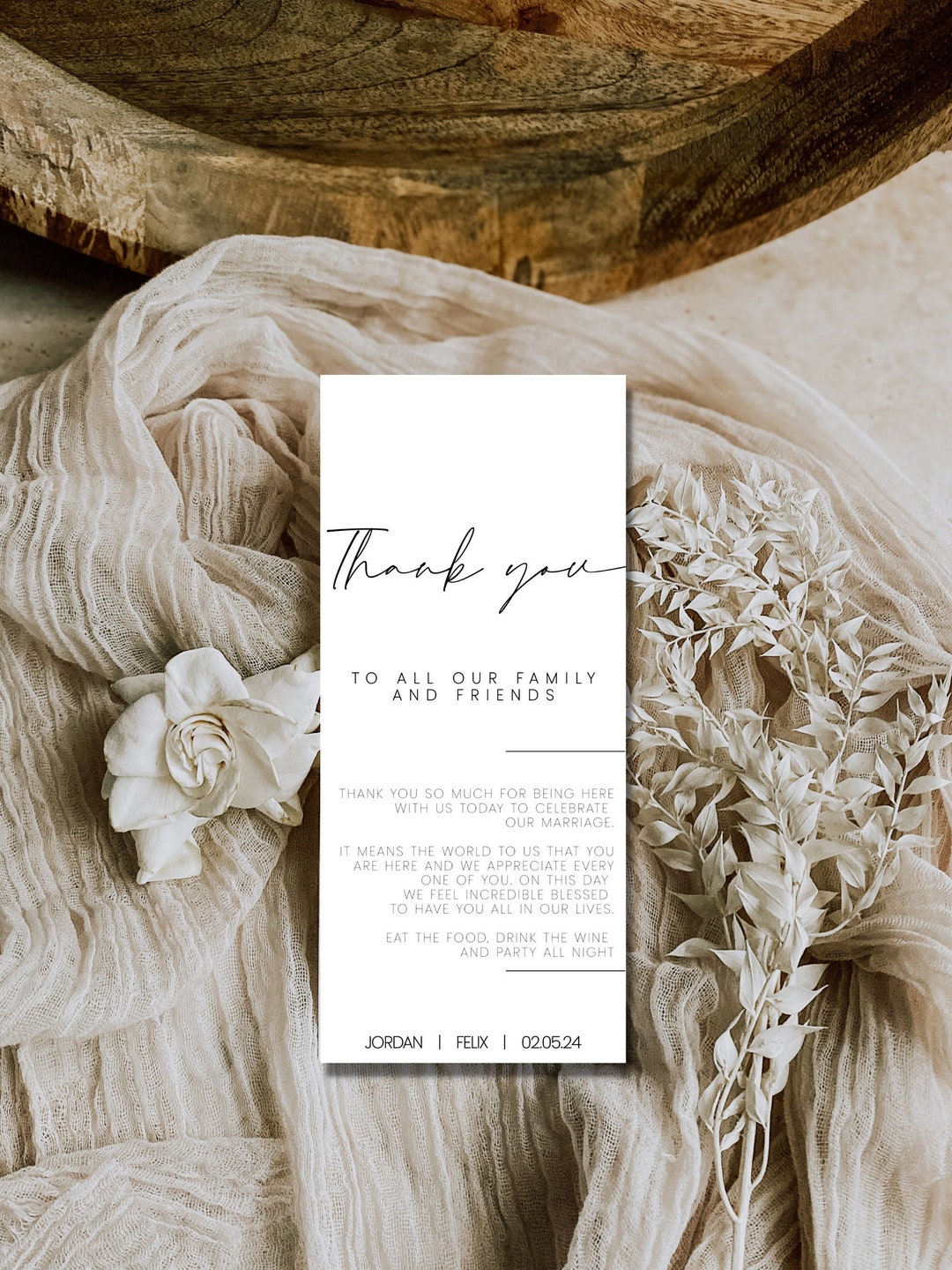 Minimalist Wedding Table Thank You Template, Modern Thank You Napkin ...