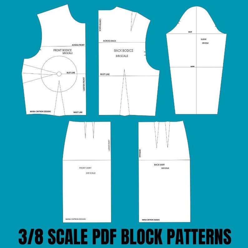 3/8 Scale Block Patterns: Bodice, Skirt, Sleeve + Ruler (PDF Digital ...