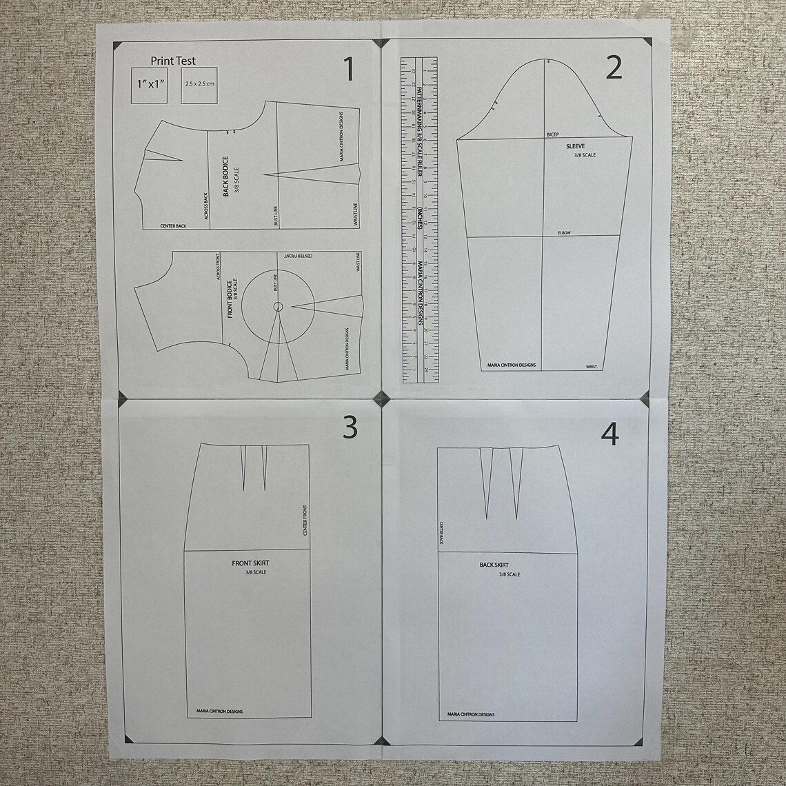 3/8 Scale Block Patterns: Bodice, Skirt, Sleeve + Ruler (PDF Digital ...