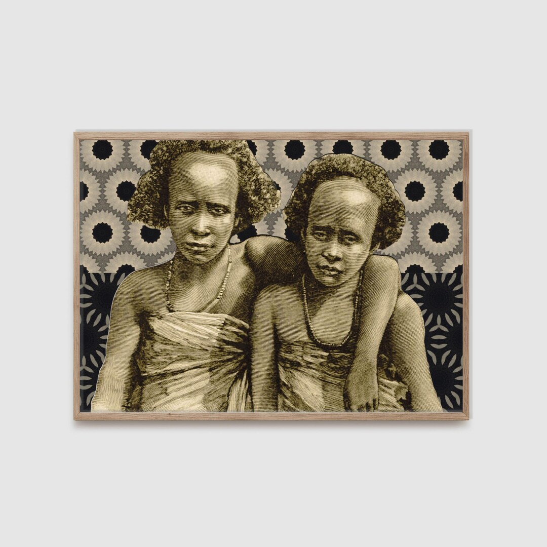 Vintage Illustration Drawing Cutout Collage Art Two Fulani African ...