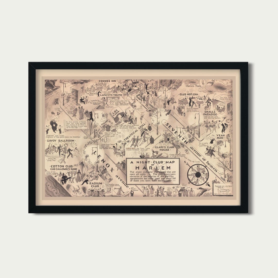Vintage City Map 1930s Theater Night Club Harlem Print E Simms Campbell ...