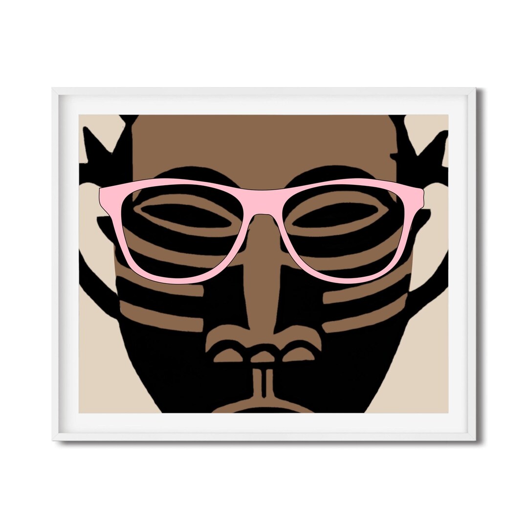 Afrocentric Tribal Mask Pink Eyelasses Wall Art Earth Tone Warm Color ...