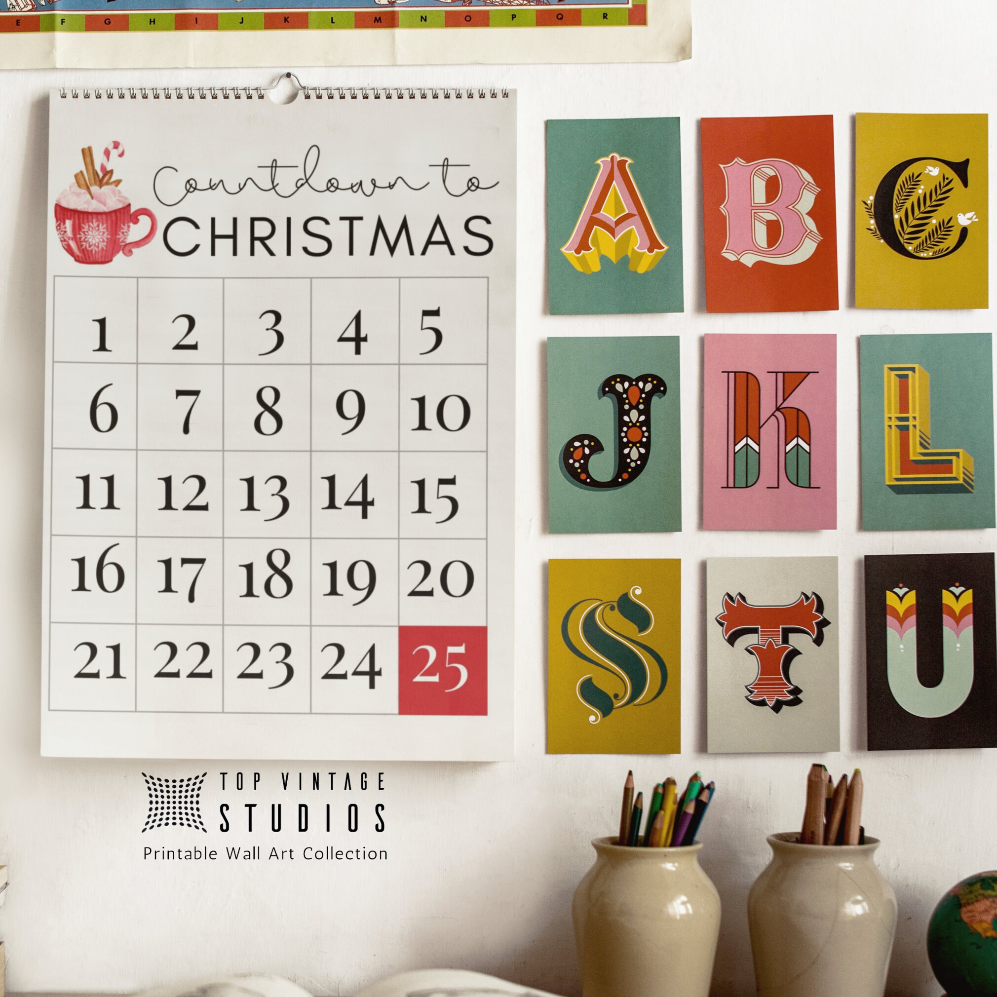 Red Latte Mug Christmas Countdown Printable Wall Art Christmas Calendar ...