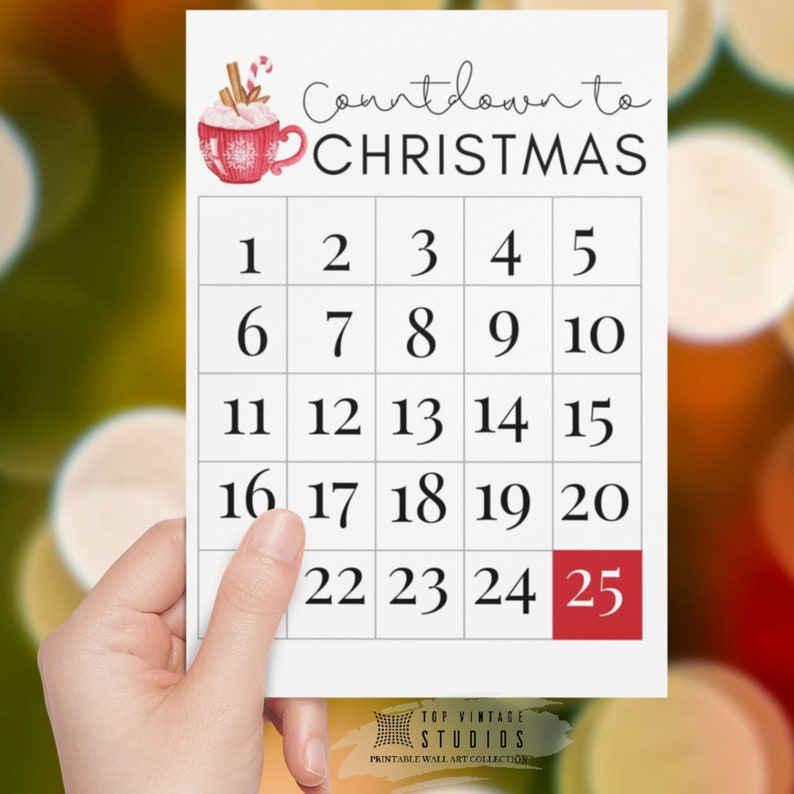 Red Latte Mug Christmas Countdown Printable Wall Art Christmas Calendar ...